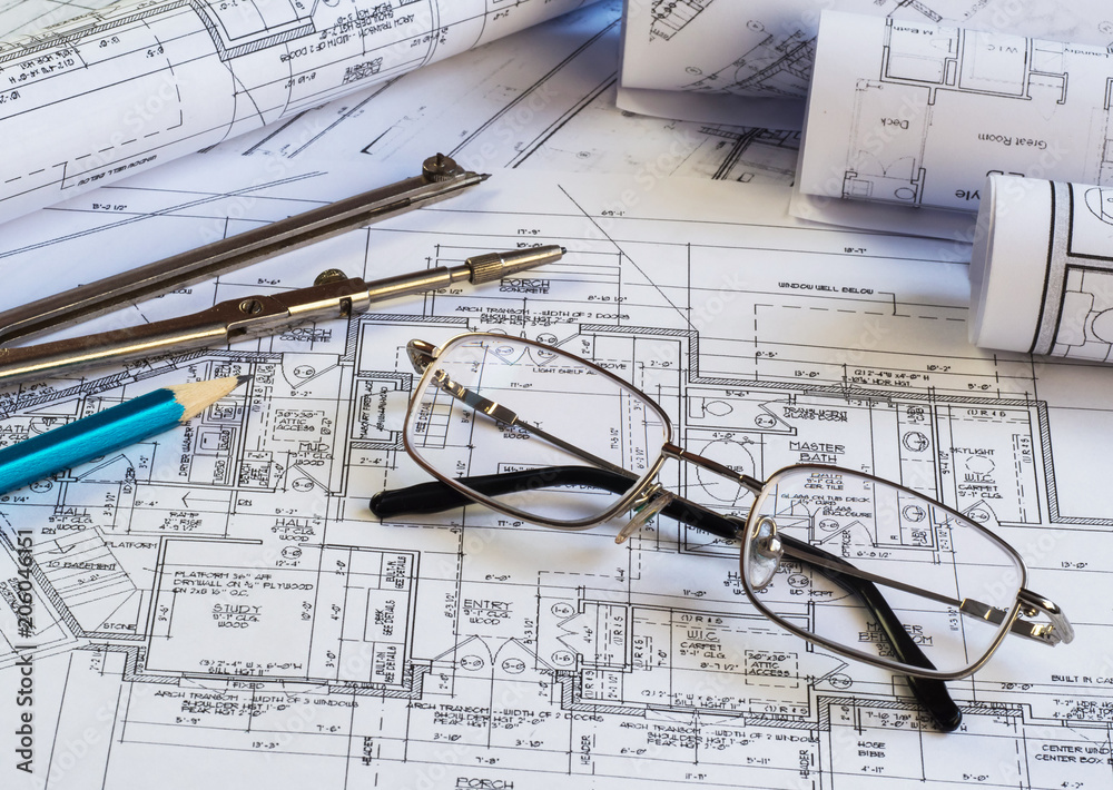 architectural drawing paper rolls of a dwelling for construction with ...