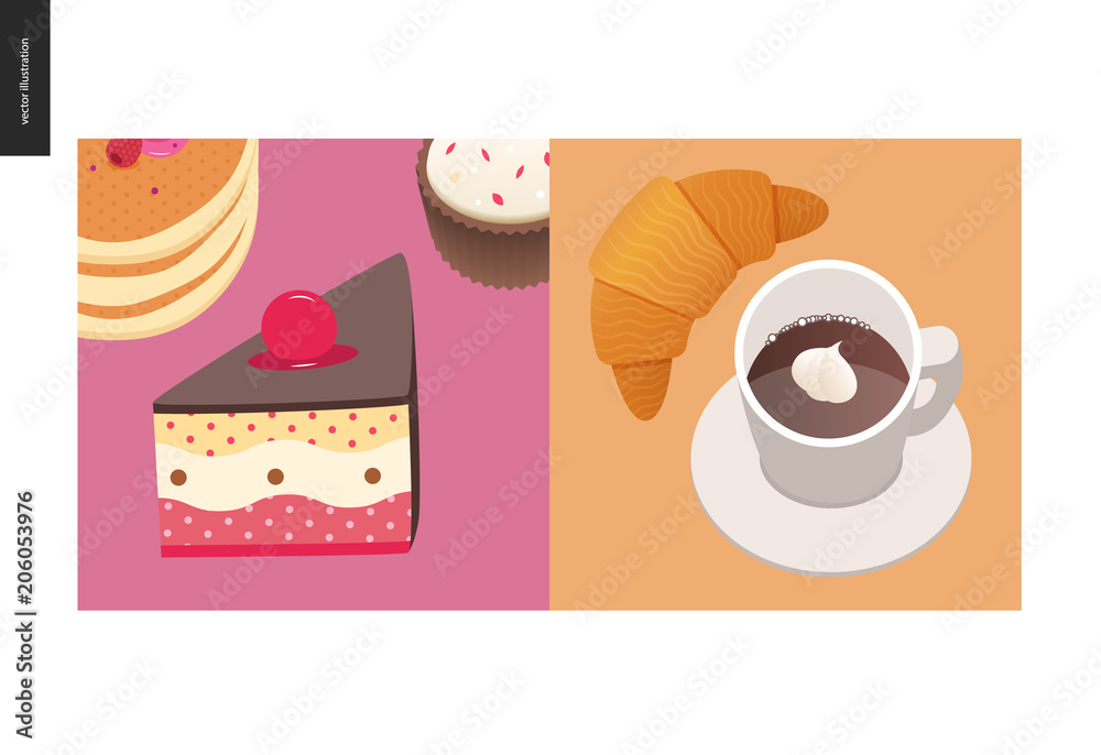 Simple things - meal - flat cartoon vector illustration of cake with ...