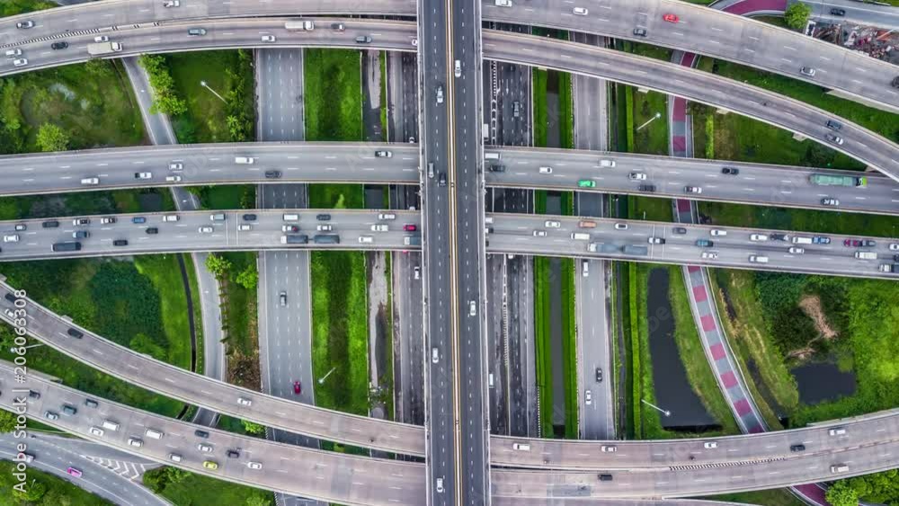 Time lapse Bangkok Expressway top view, Top view over the highway ...