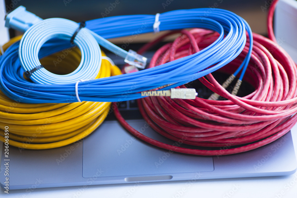 SKS and engineering concept. Set of connectors, ethernet, console ...