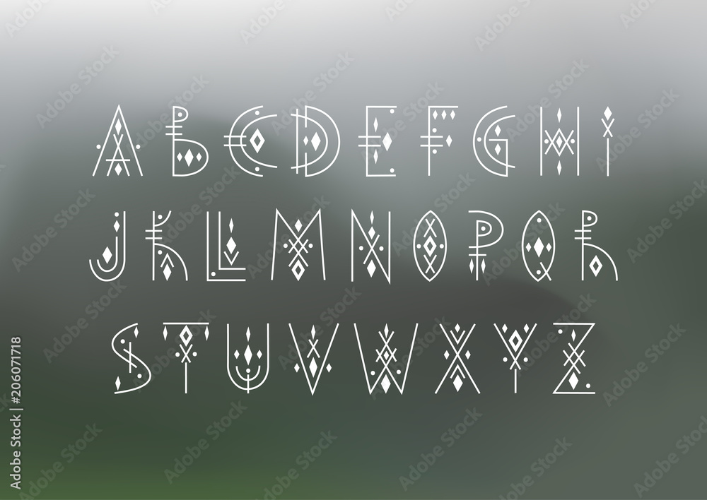 Vector alphabet set. Capital letters in geometric indigenous style on a ...