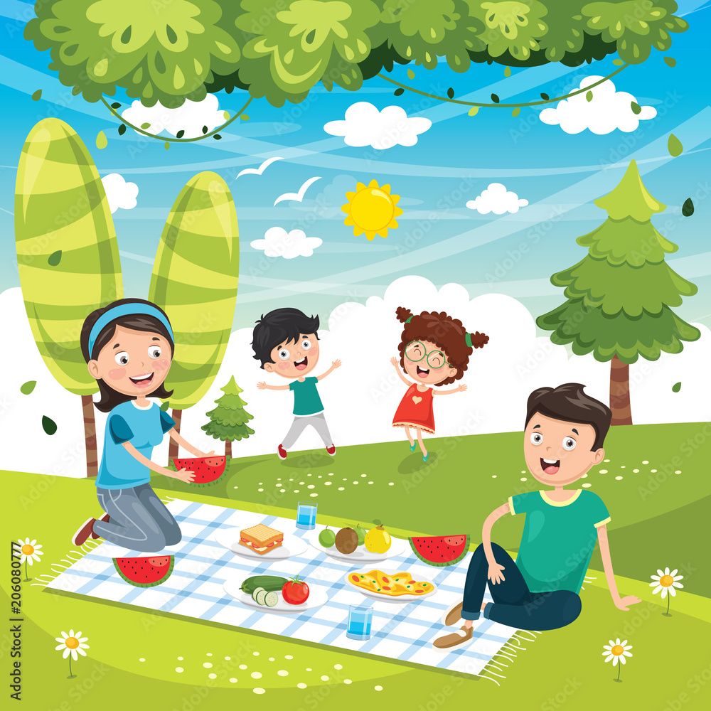 Vector Illustration Of Family Picnic Stock Vector | Adobe Stock