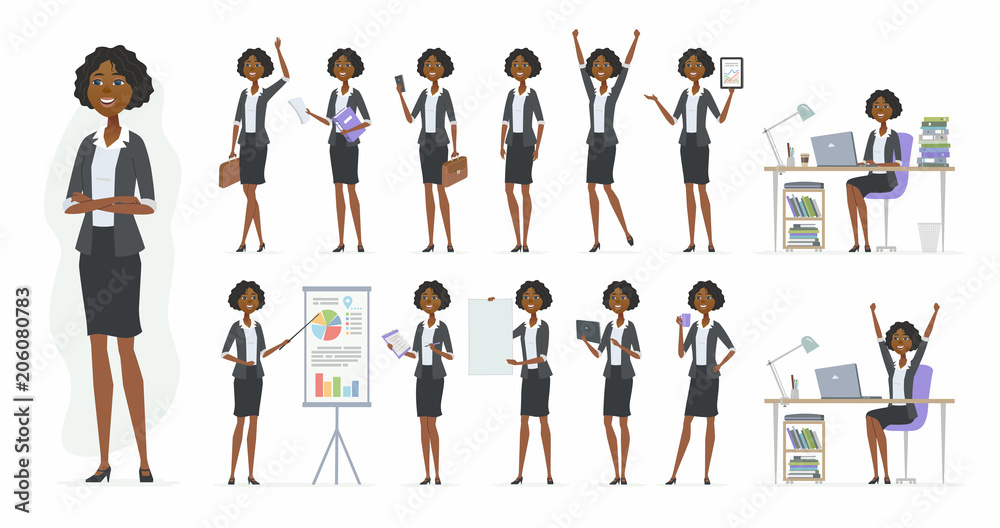African businesswoman - vector cartoon people character set Stock ...