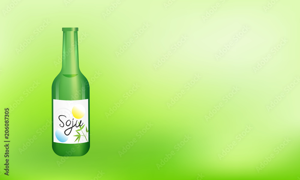 Soju bottle vector illustration. Green bottle with copy space. Beverage ...