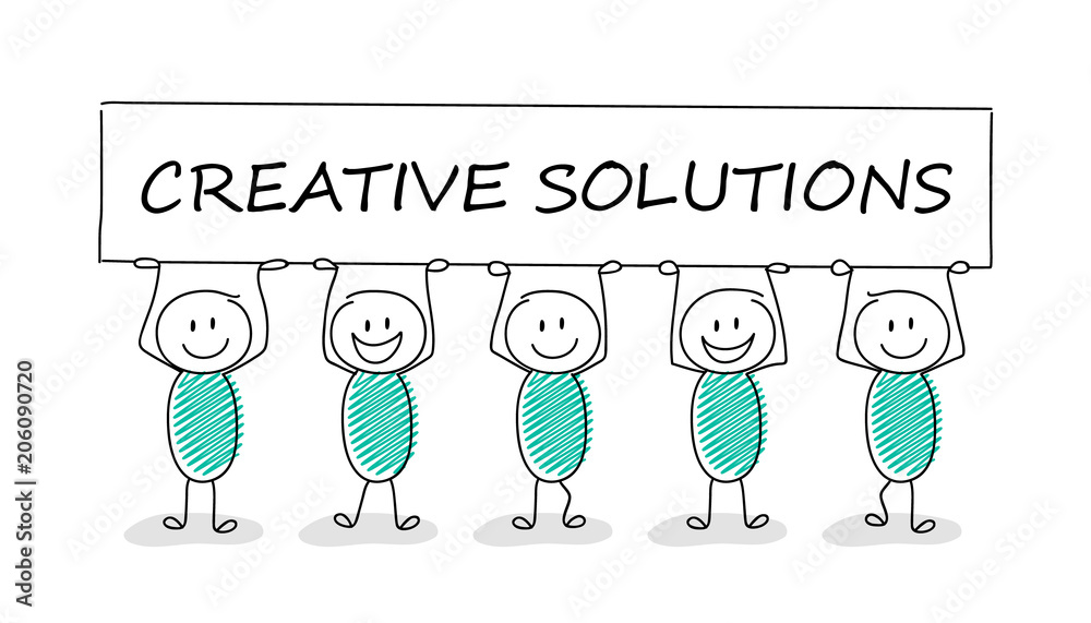 Funny business illustration - cartoon stickman holding a banner with ...