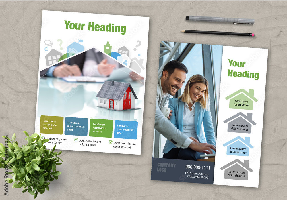 Flyer Layout Set with House Illustrations Stock Template | Adobe Stock