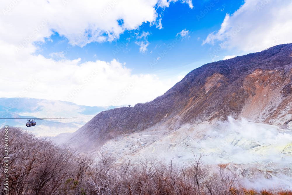 Owakudani is geothermal valley with active sulfur vents and hot springs ...