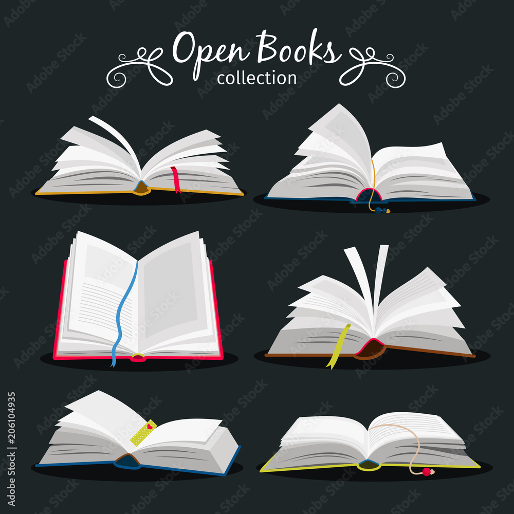 Open books. New open book set with bookmark between pages for ...
