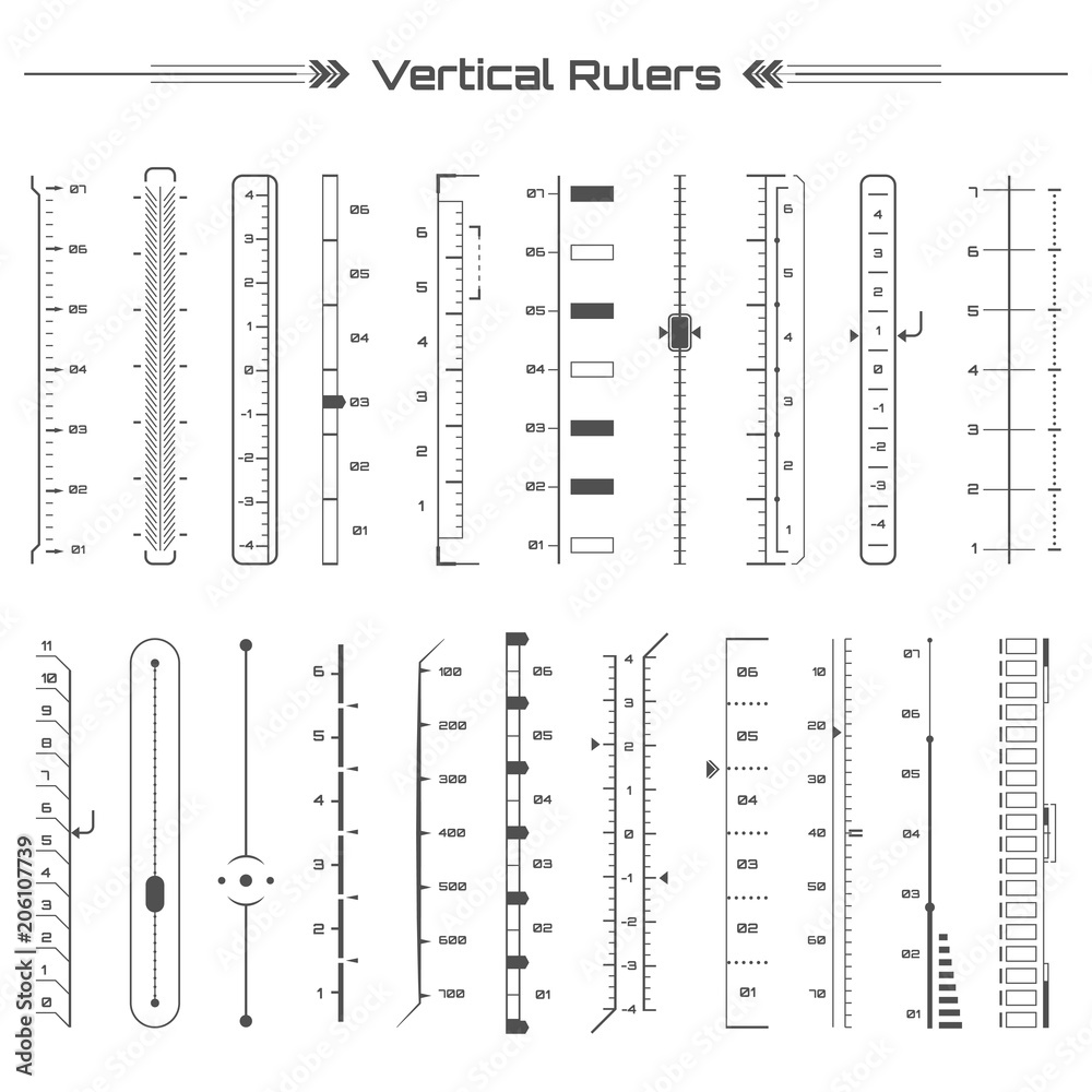 Set of black hud vertical rulers infographic elements. Futuristic user ...