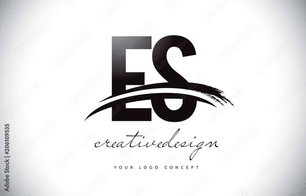 ES E S Letter Logo Design with Swoosh and Black Brush Stroke. Stock ...