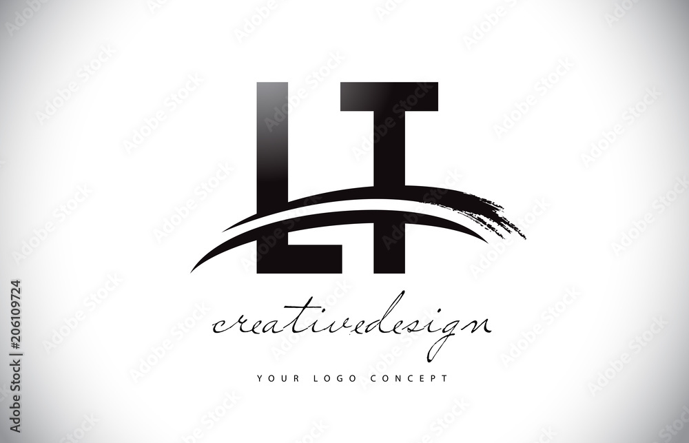 LT L T Letter Logo Design with Swoosh and Black Brush Stroke. Stock ...