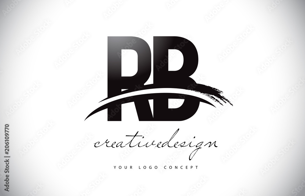 RB R B Letter Logo Design with Swoosh and Black Brush Stroke. Stock ...