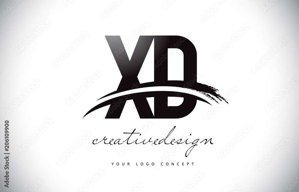 XD X D Letter Logo Design with Swoosh and Black Brush Stroke. Stock ...