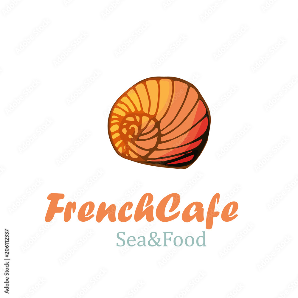 Cafe logo with shell in cartoon style Stock Vector | Adobe Stock