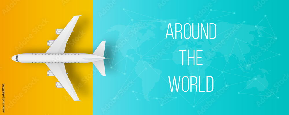 Creative vector illustration of plane isolated on colorful background ...