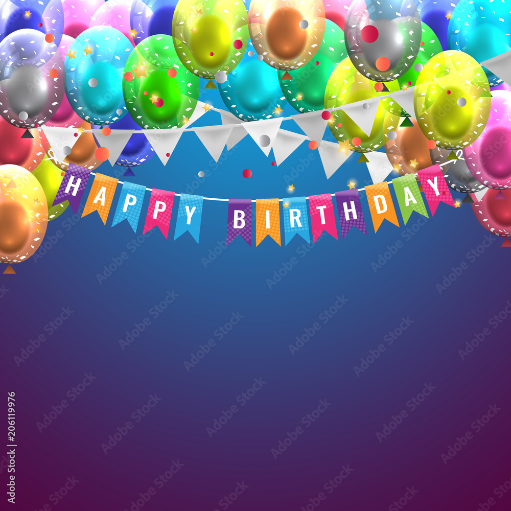 Birthday balloons template. Luxury shiny colorful balloons vector ...