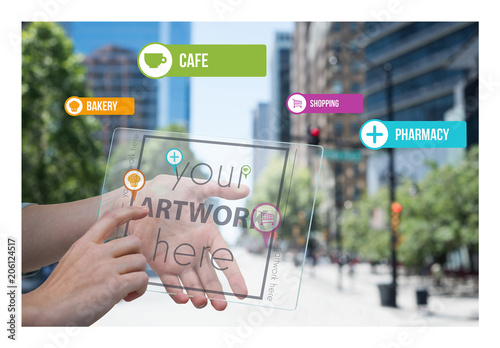 Hand Holding Futuristic Tablet Mockup Stock Template | Adobe Stock