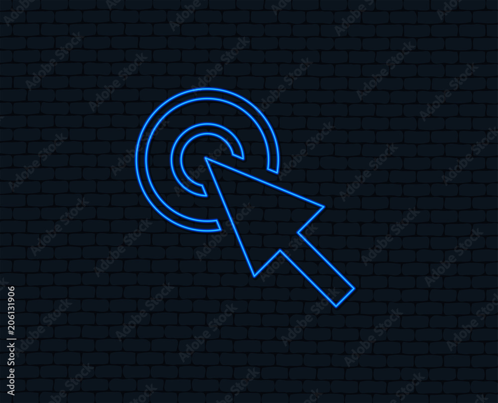 Neon light. Mouse cursor sign icon. Pointer symbol. Glowing graphic ...