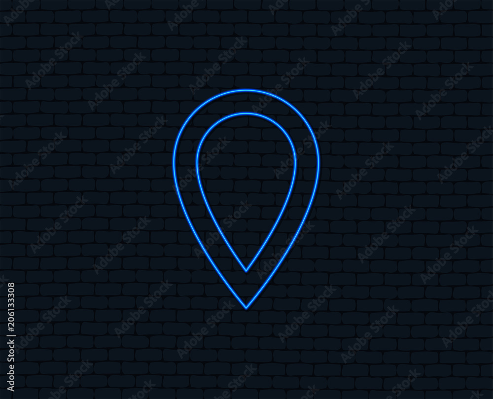 Neon light. Map pointer sign icon. Location marker symbol. Glowing ...