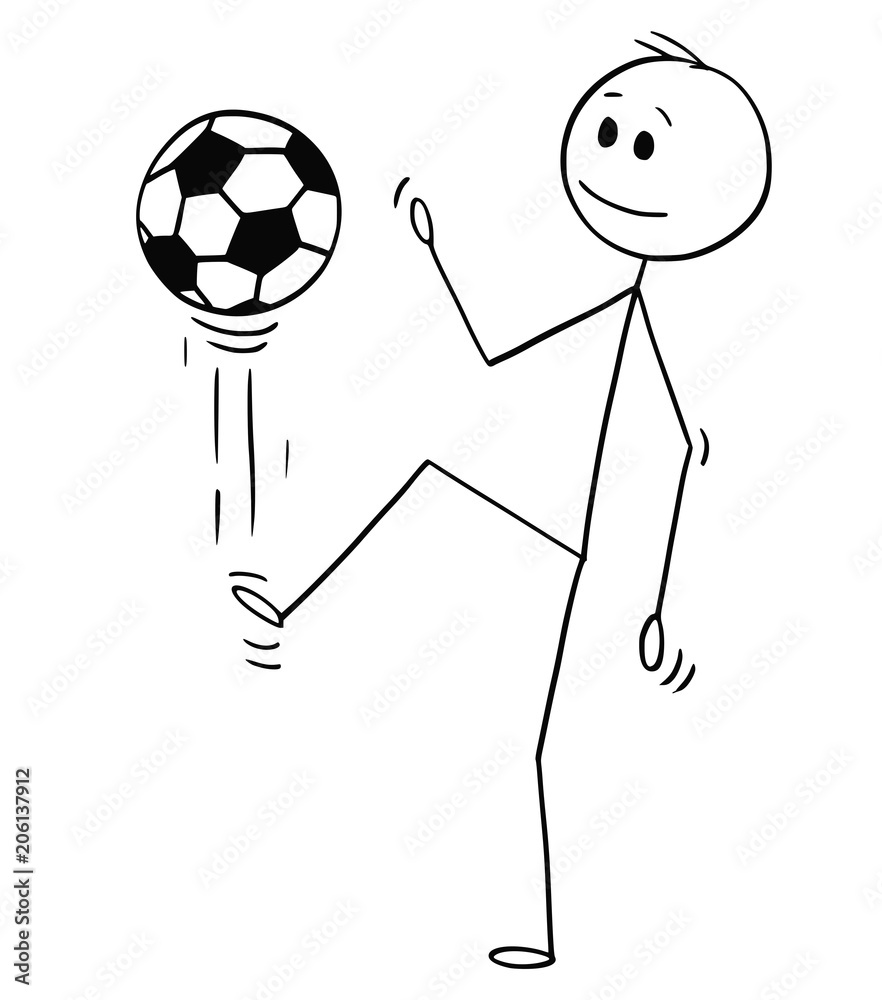 Cartoon stick man drawing conceptual illustration of football or soccer ...