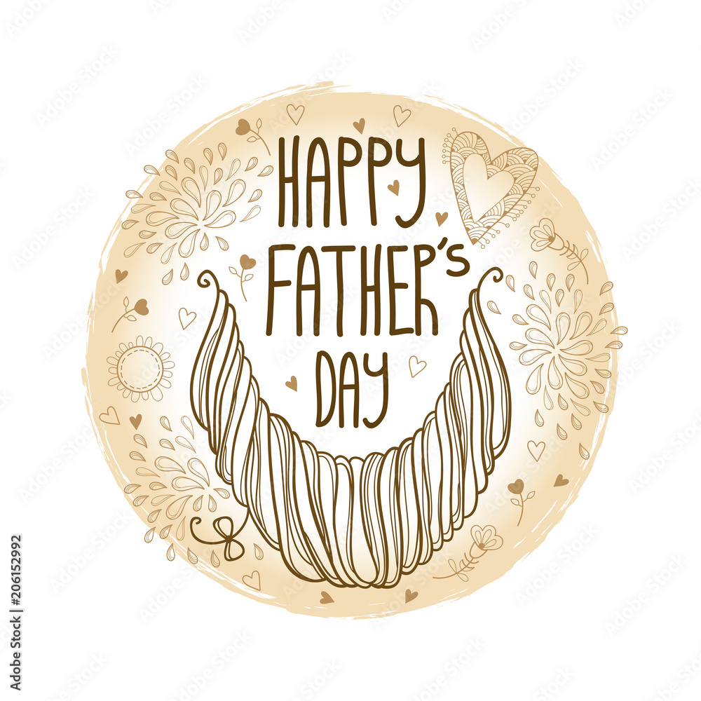 Vector Happy Father’s day drawing with outline linear hipster beard ...