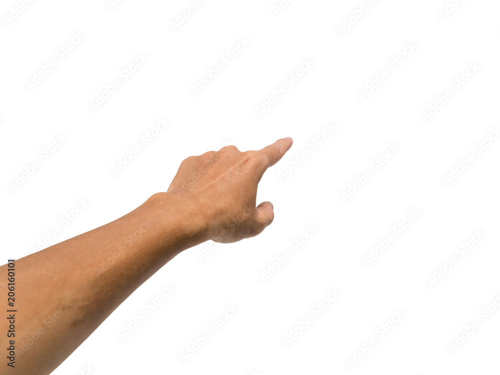 Man hand pointing forward on white background. Stock Photo | Adobe Stock
