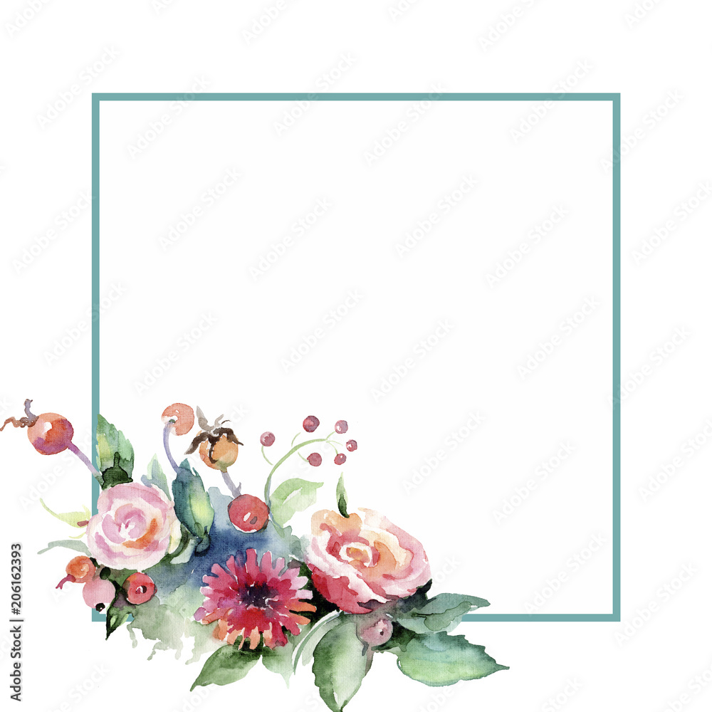 Colorful bouquet. Floral botanical flower. Frame border ornament square ...