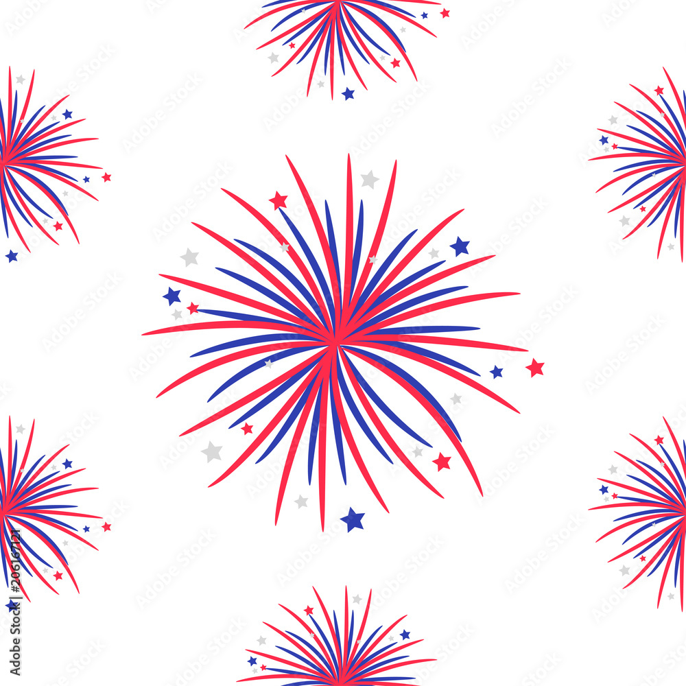 Seamless pattern. Fireworks night sky Happy independence day United ...