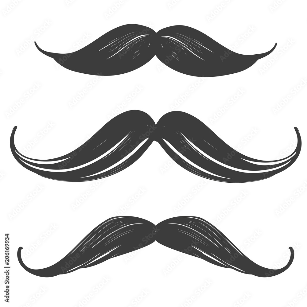 moustache set, manhood, humorous mask, icon cartoon hand drawn vector ...