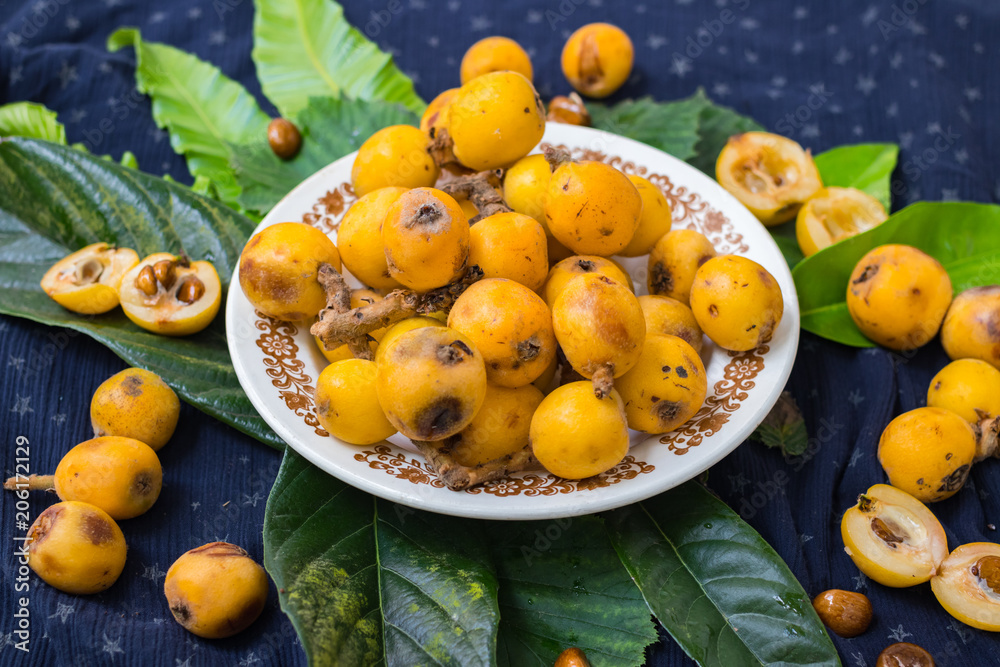 Fresh ripe mushmula or loquat fruit. Good for breakfast and desserts ...