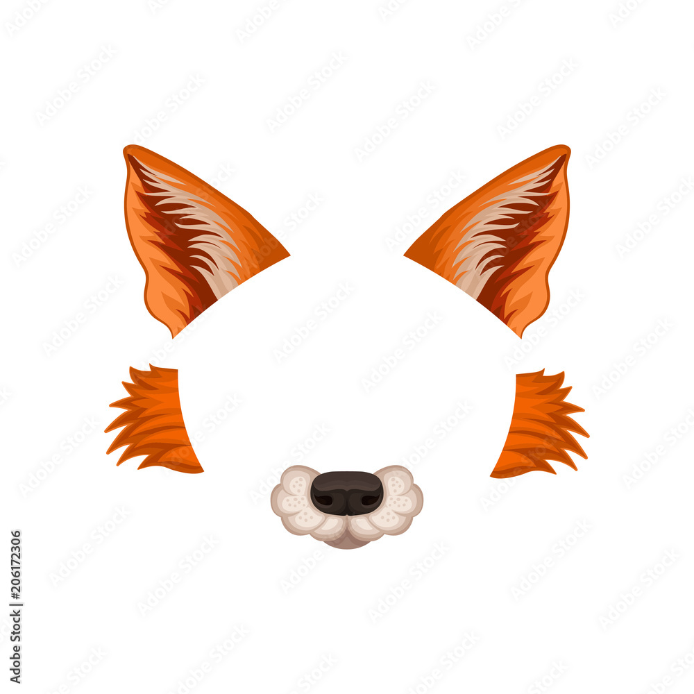 Ears, nose and cheeks of red fox. Elements of animal face. Flat vector ...