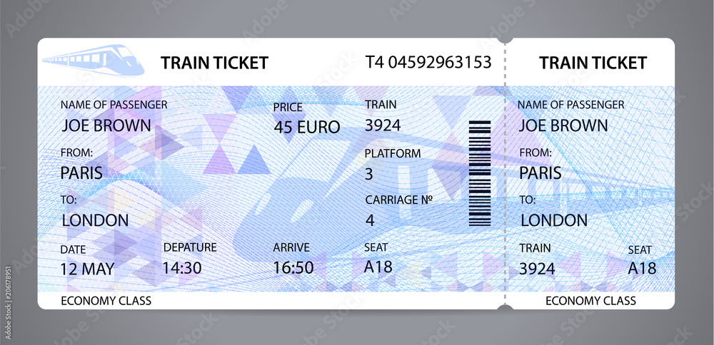 Vector Train ticket, traveler check (template / layout) with train ...