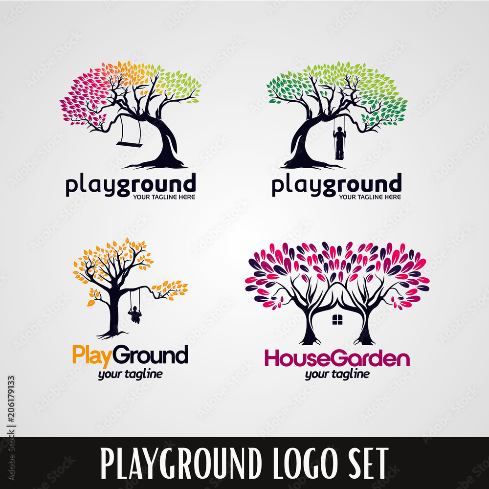 Tree Playground Park Logo Designs Template Set Stock Vector | Adobe Stock