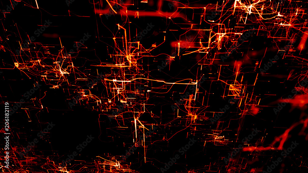 Artificial Neural Network flythrough. Electronic nodes connected together with a synaptic links ...