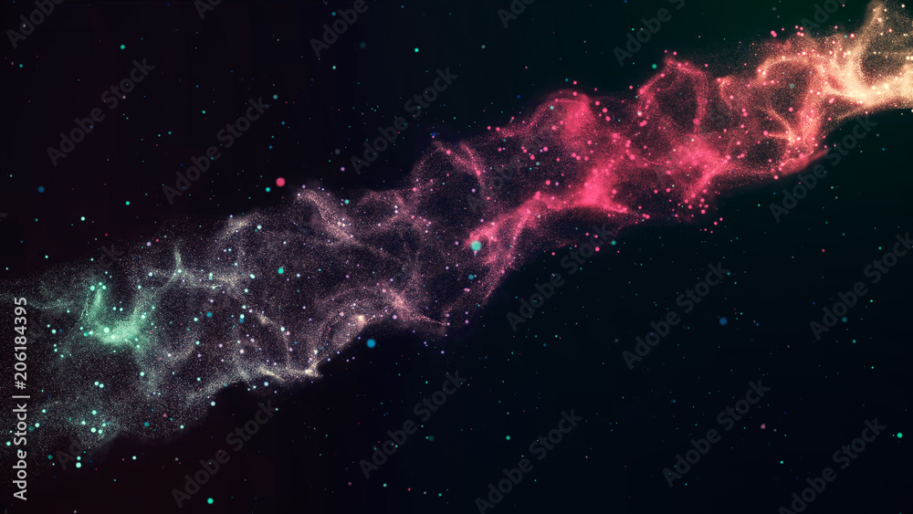 3D animation of colorful red nebula with stars, space clouds and gas ...