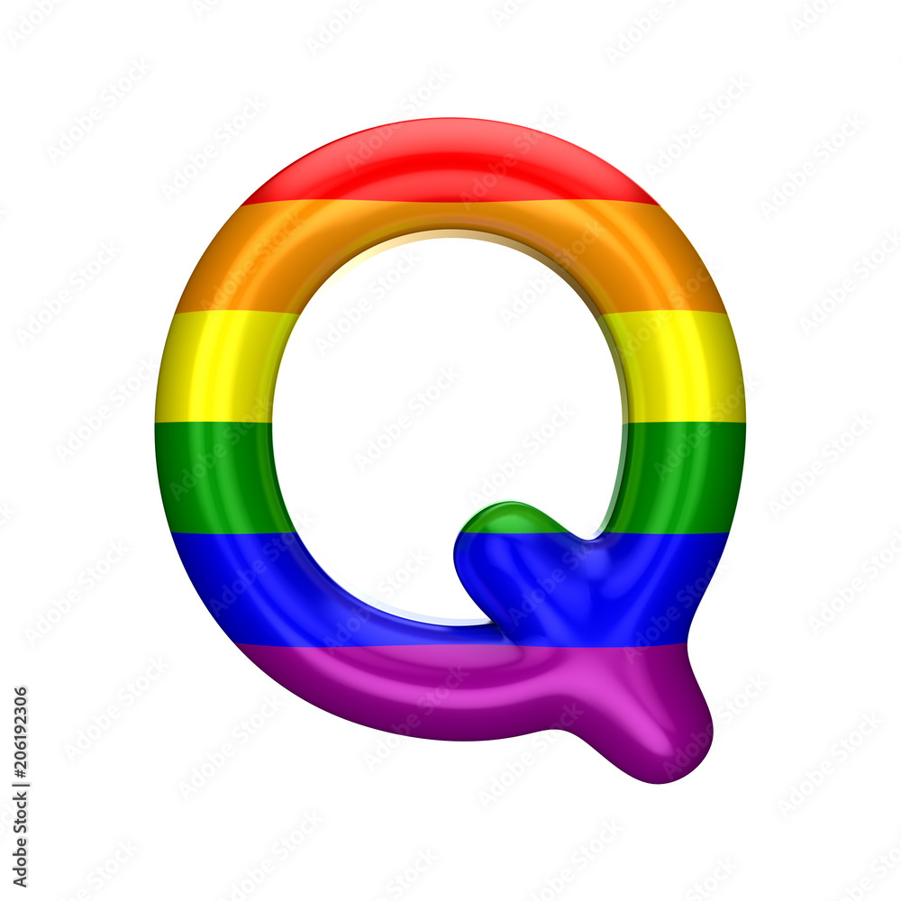 Illustrazione Stock Letter Q gay pride rainbow flag alphabet. LGBT font ...