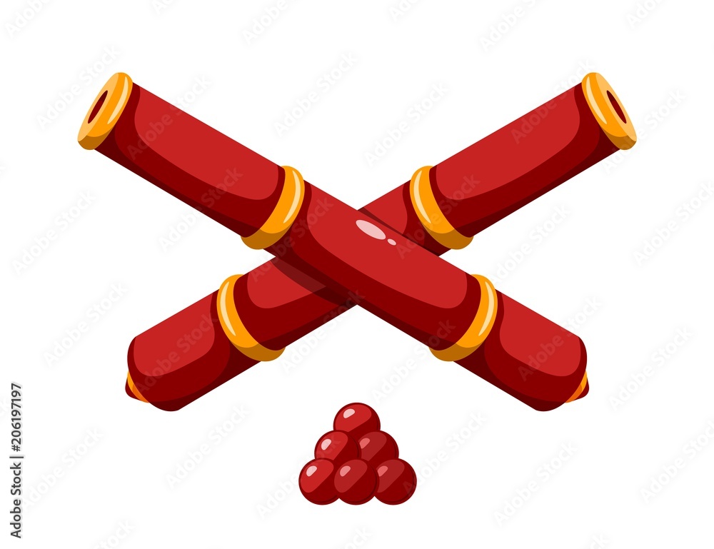 Color image of two crossed cannon barrels on white background Cartoon ...