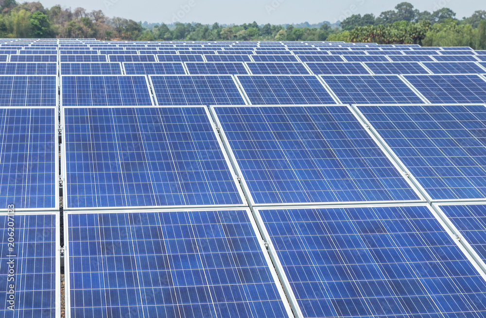 Close up rows array of polycrystalline silicon solar cells or ...