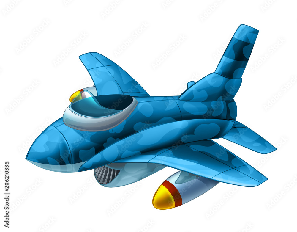 cartoon happy jet fighter military machine - illustration for children ...