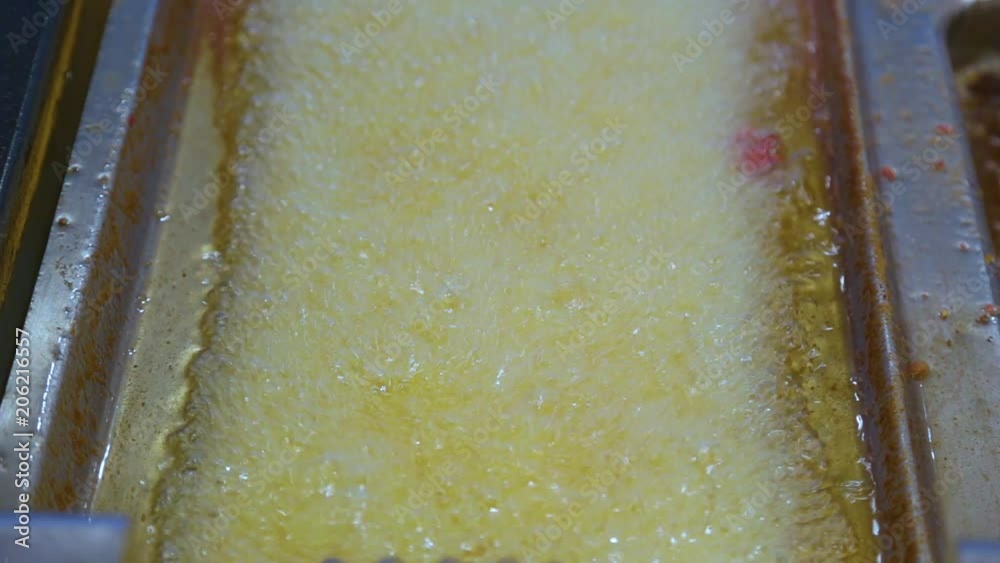 Cooking meal in hot boiling oil at fast food restaurant. Stock Video ...