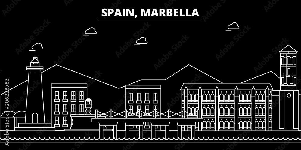 Marbella silhouette skyline. Spain - Marbella vector city, spanish ...