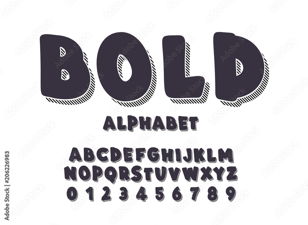 Latin alphabet. Bold font in cute black cartoon 3d style. Stock Vector ...
