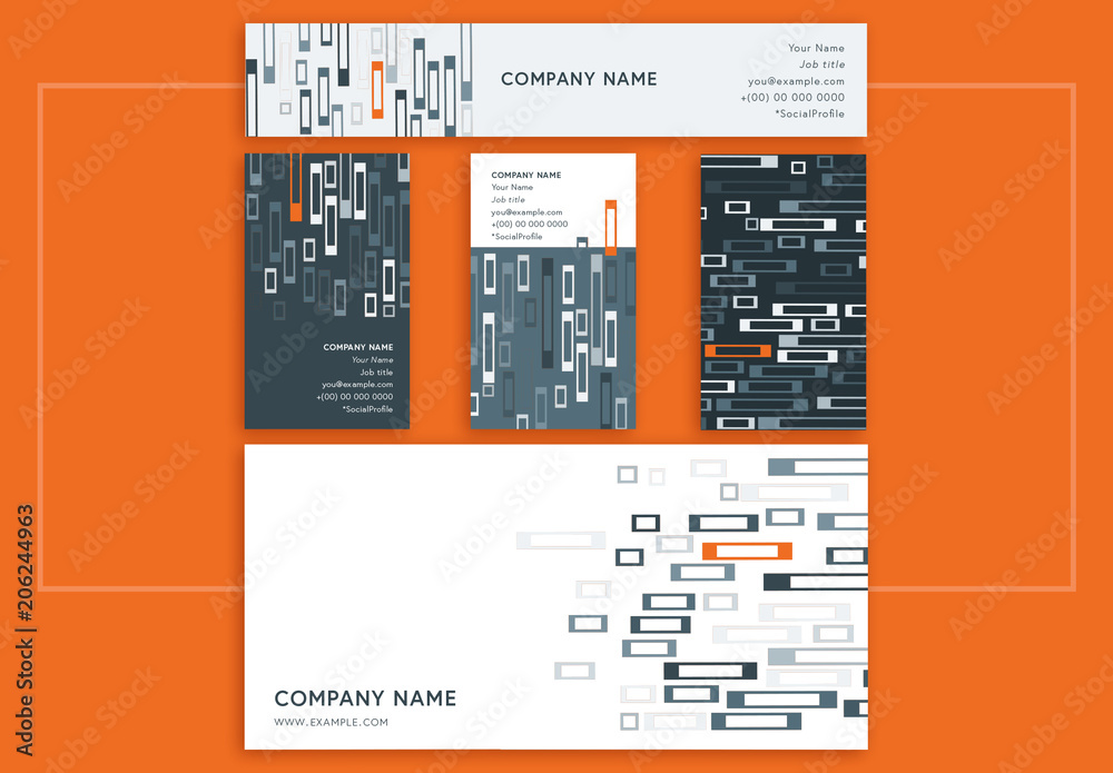 Business Identity Layout Set with Repeating Rectangular Design Elements ...
