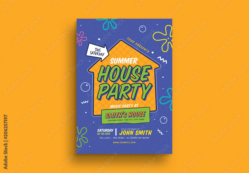 House Party Event Flyer Layout Stock Template | Adobe Stock