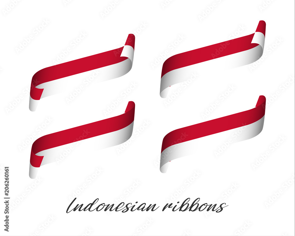 Set of four modern color vector ribbons in Indonesian colors isolated ...