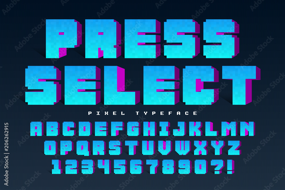 Pixel vector font design, stylized like in 8-bit games. Stock Vector ...