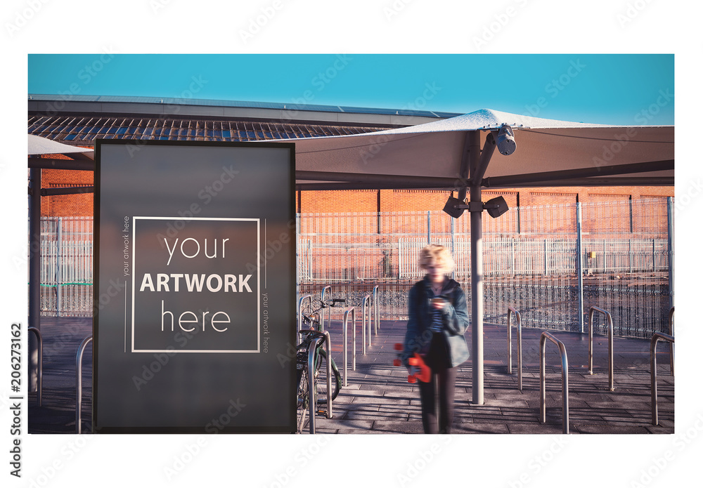 Billboard Advertising Kiosk on at School Mockup Stock Template | Adobe ...