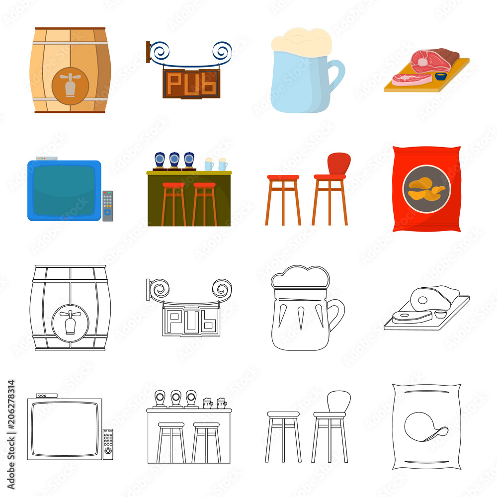 TV, bar counter, chairs and armchairs, potato chips.Pub set collection ...