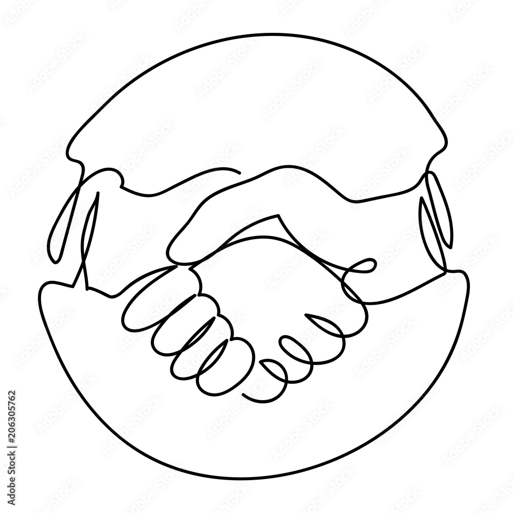 One line drawing of Handshake Icon in Circle Stock Vector | Adobe Stock