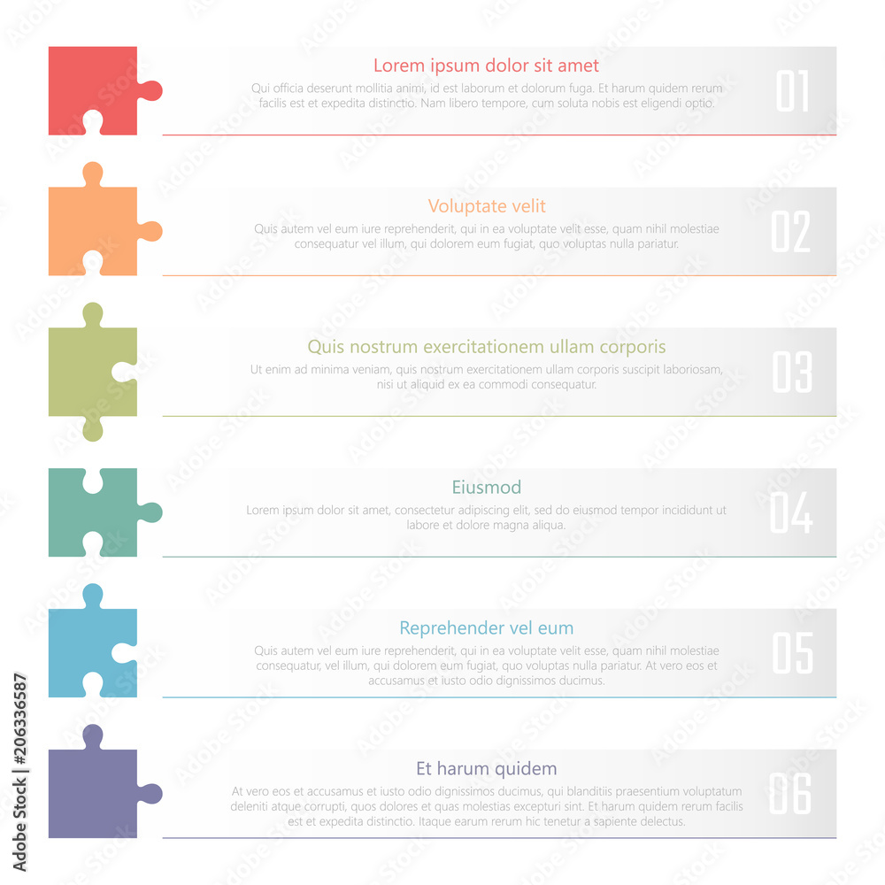numbered list template, chart table vector design with colorful puzzles ...